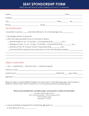 Fillable Online SEAT SPONSORSHIP FORM Fax Email Print - pdfFiller