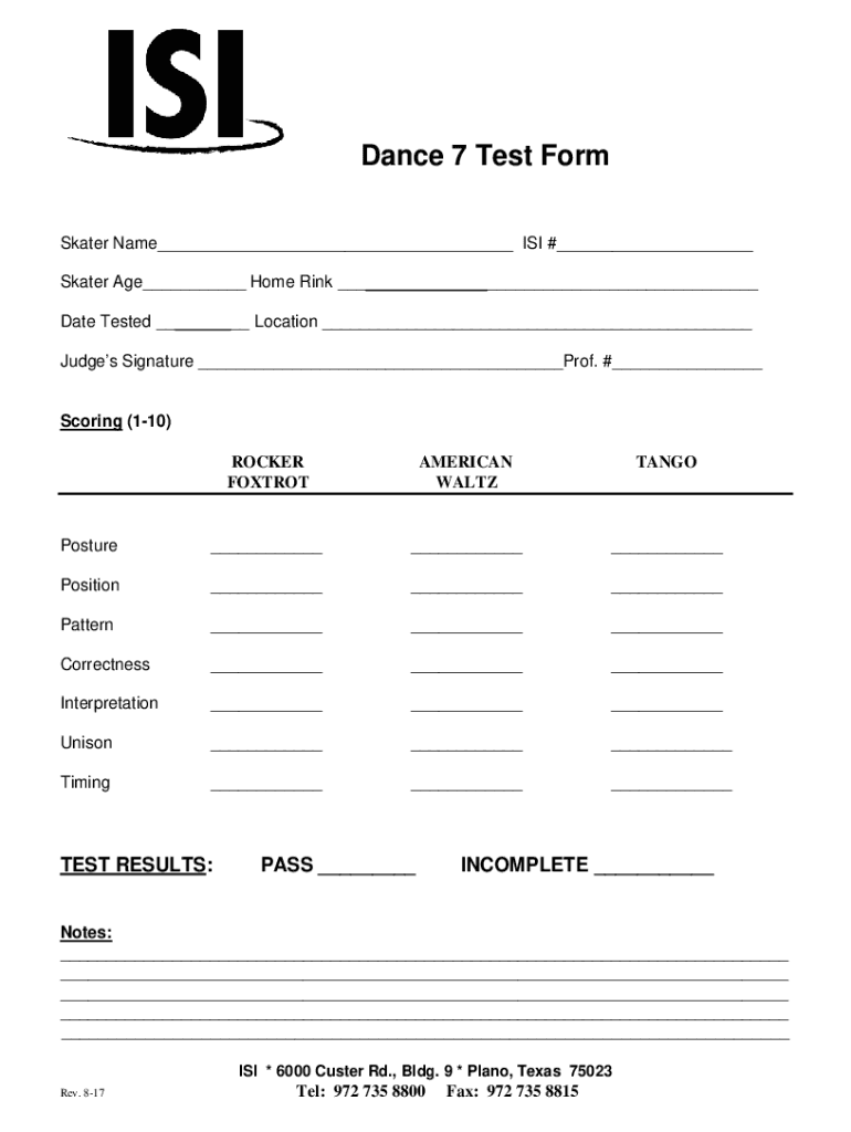 Fillable Online ISIA Freestyle 10 Test Sheet - The Ice Sports Industry ...
