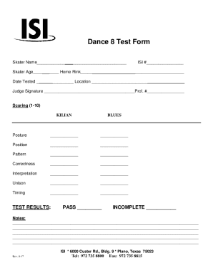Fillable Online Dance 8 Test Form - ISI Fax Email Print - pdfFiller