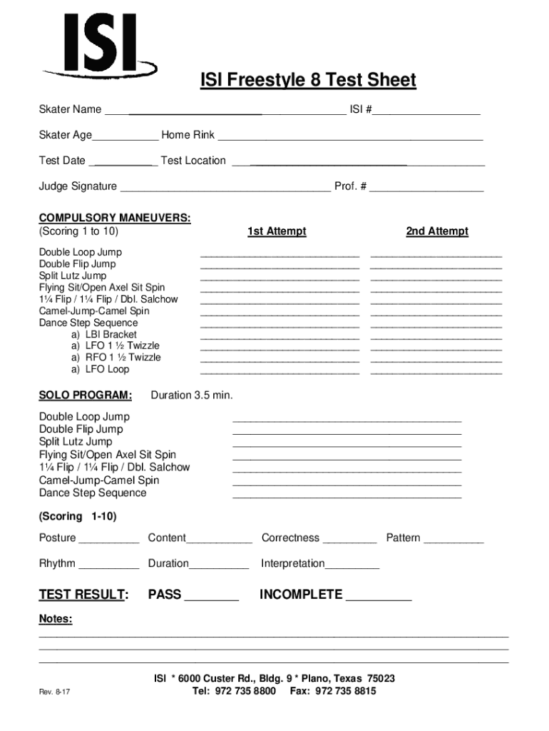 Fillable Online Silver Freestyle Test Form - The Ice Sports Industry ...