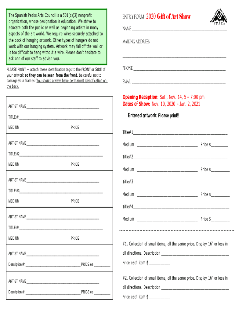 Fillable Online 2020 Student Art Contest & Community Art Show Details ...