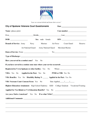 Fillable Online Veterans Court Questionnaire. Court forms Fax Email ...