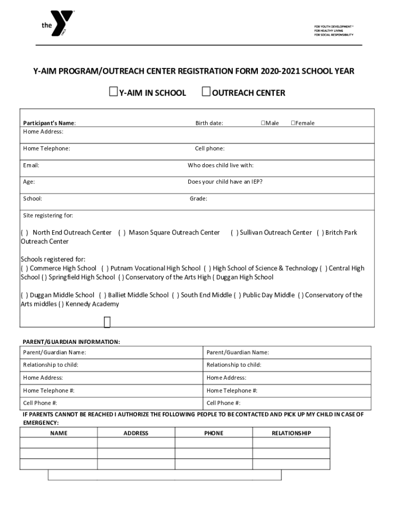 Fillable Online Y-AIM Registration form 2020-2021.docx Fax Email Print - pdfFiller