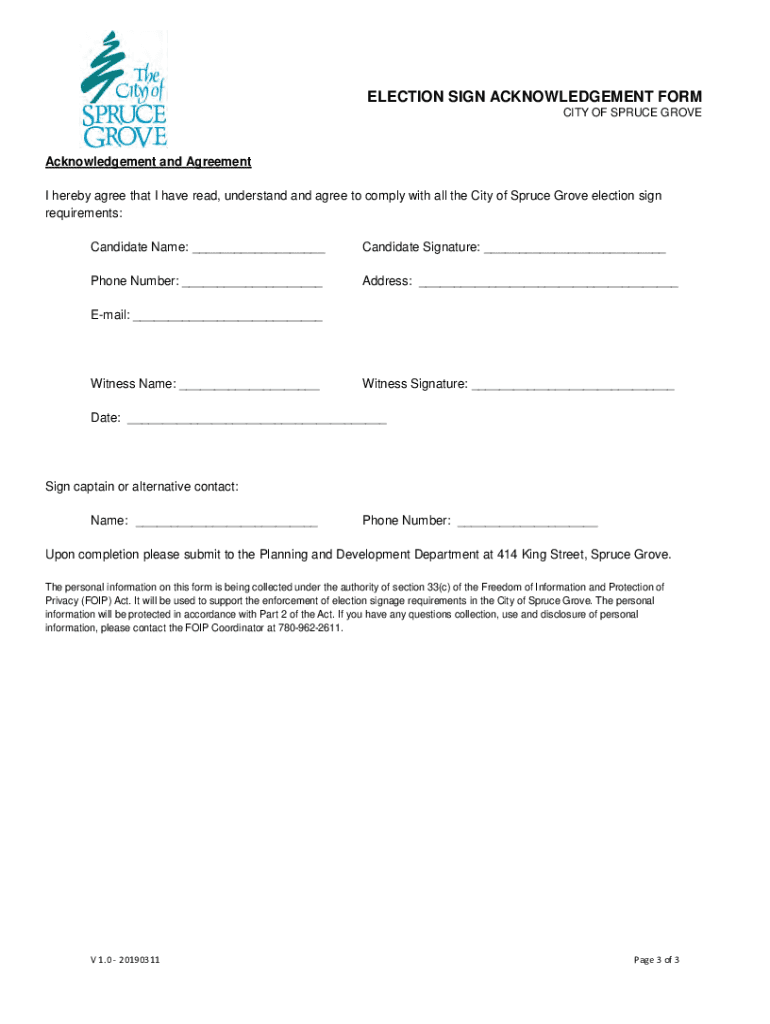 Fillable Online Election Sign Acknowledgement Form Fax Email Print ...