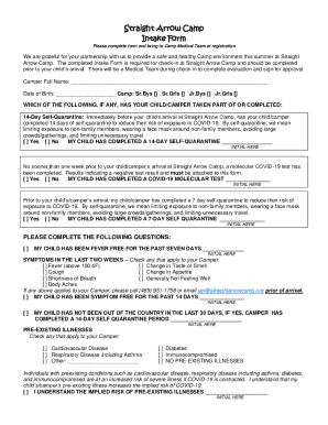 Fillable Online Straight Arrow Camp Intake Form Fax Email Print - pdfFiller