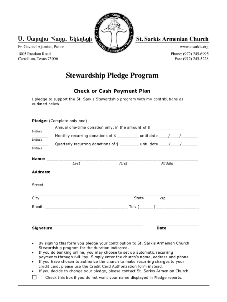 Fillable Online Stewardship Pledge Program - stsarkis.org Fax Email ...