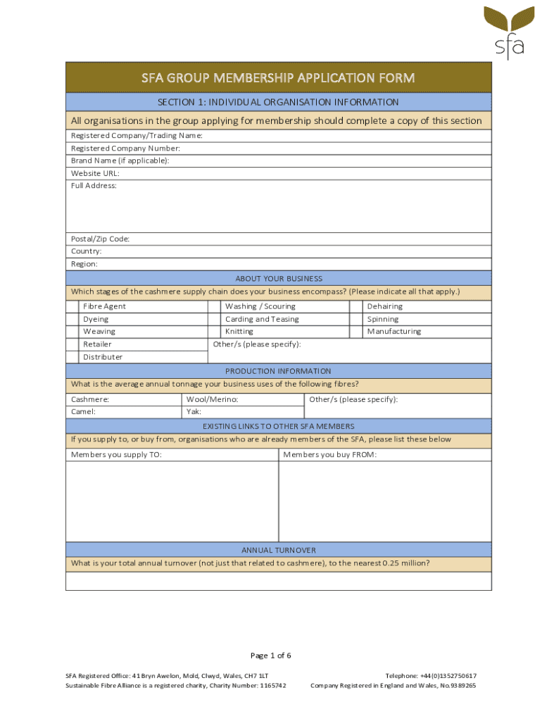 Fillable Online SFA Application Form - SFAThe Sustainable Fibre ...