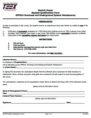 Fillable Online EPP024 Student Qualification Form - TEEX.ORG Fax Email ...