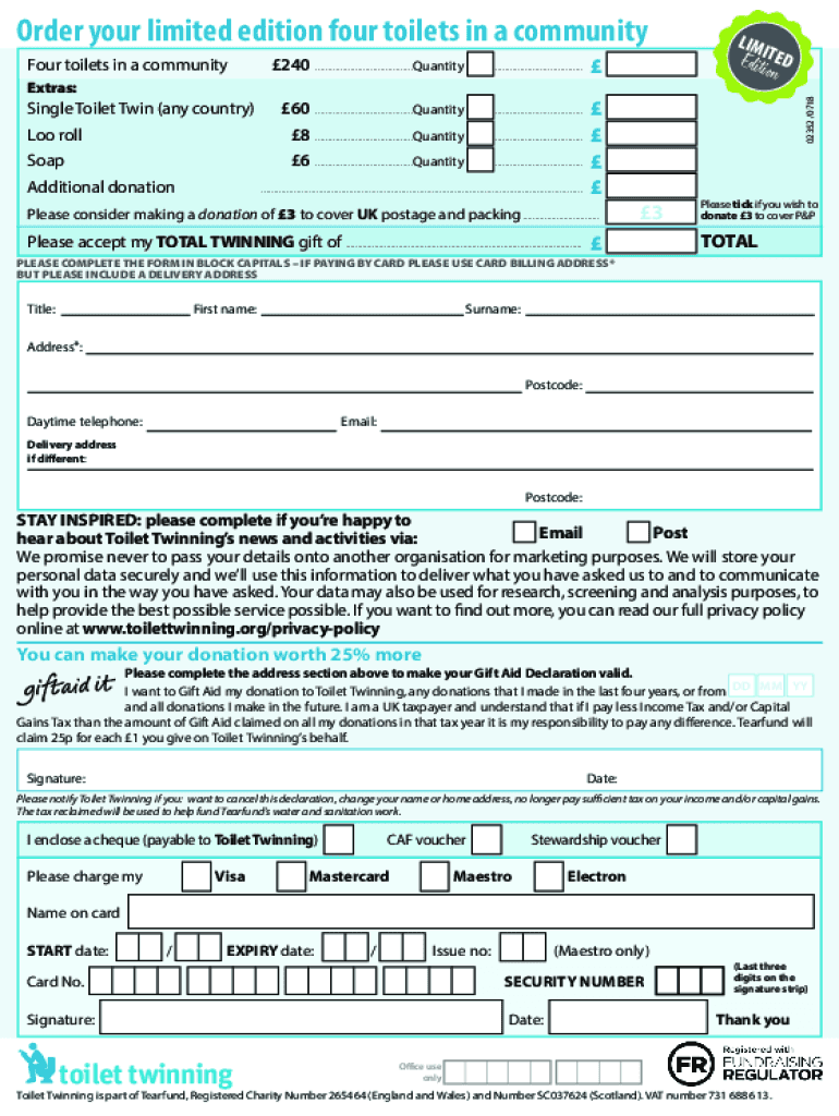 Fillable Online Order your limited edition four toilets in a community ...