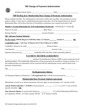 Fillable Online TBP Payment Change Authorization Form 06.01.20 Fax ...