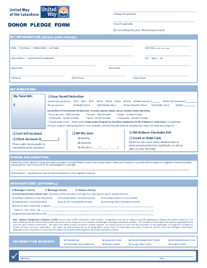 Fillable Online DONOR PLEDGE FORM - United Way of the Lakeshore Fax ...