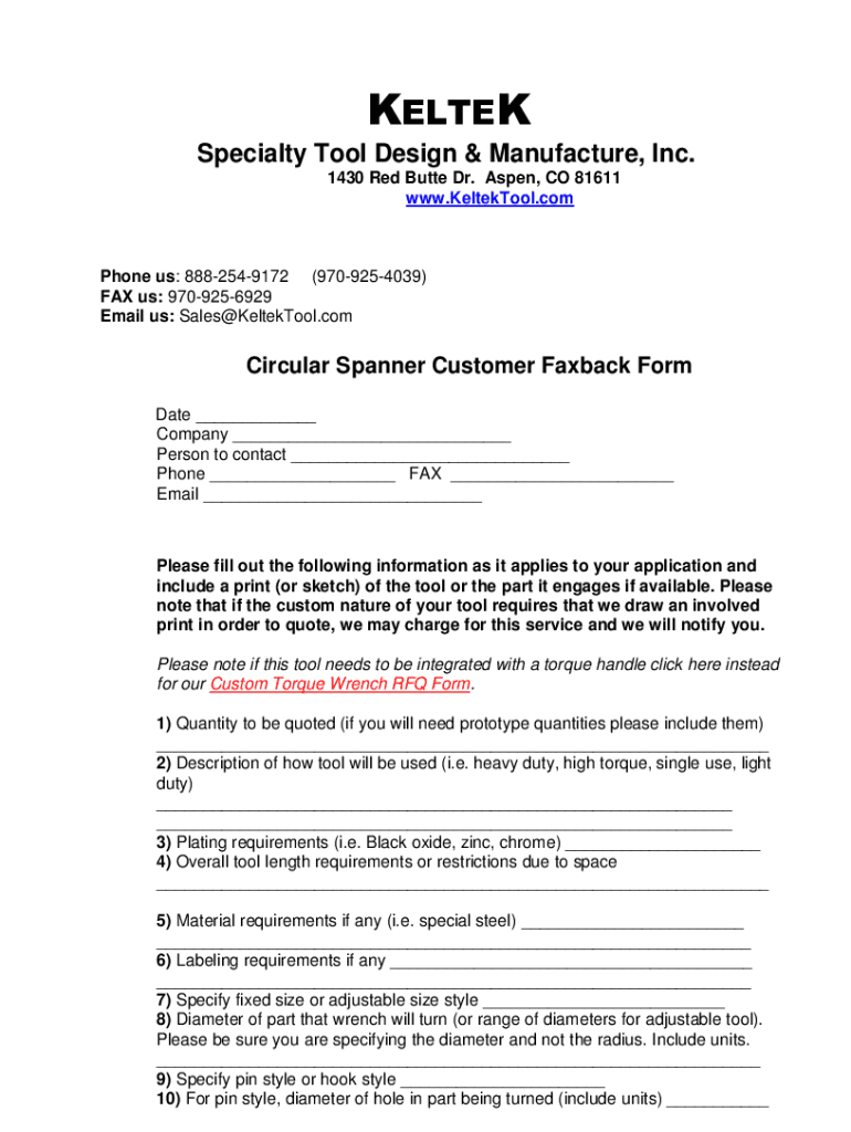 Fillable Online Keltek RFQ Faxback Form for Circular Spanner Wrenches.doc Fax Email Print ...