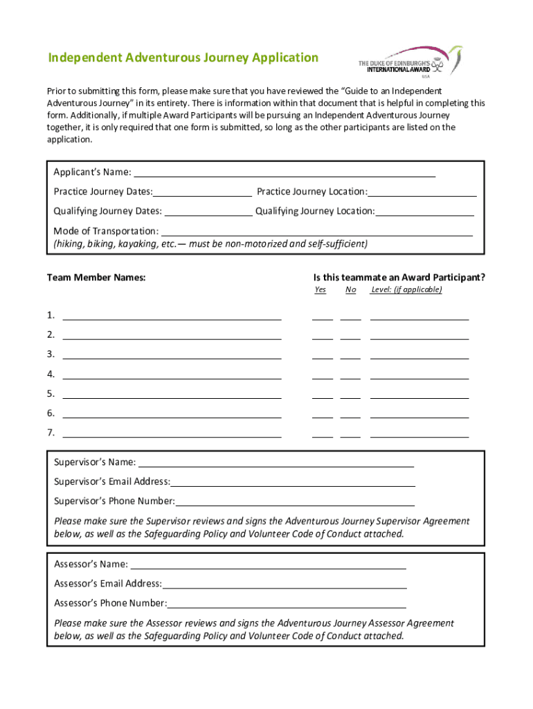 Fillable Online Adventurous Journey, The Duke of Edinburgh's ...