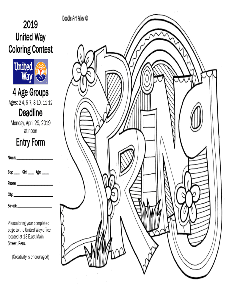 Fillable Online 2019 Coloring Contest Form United Way of Miami County ...