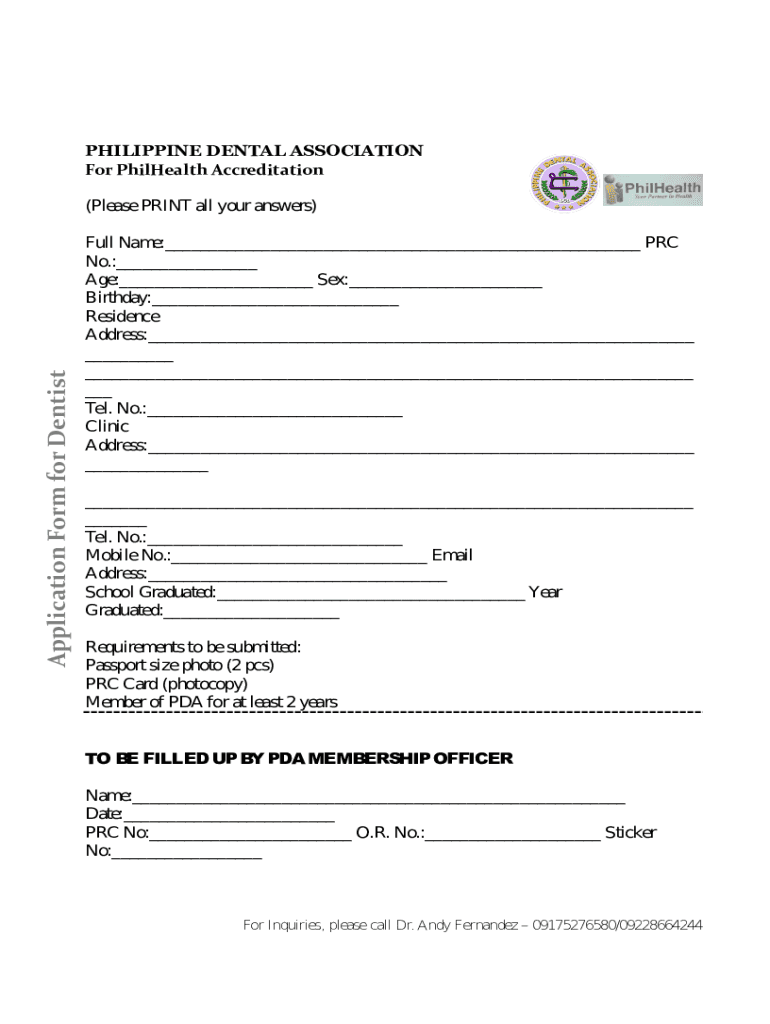 Fillable Online PHILIPPINE DENTAL ASSOCIATION For PhilHealth ...