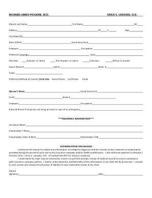Fillable Online RICHARD JAMES PICCIONE, M.D. ERICA V. LUKASKO, O.D. Fax ...