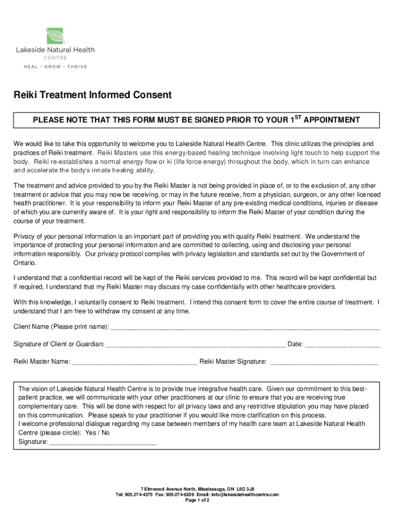 Fillable Online Reiki Treatment Consent Form Fax Email Print - pdfFiller