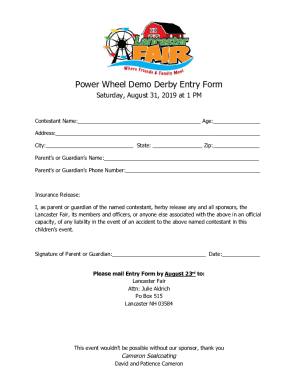 Fillable Online 2018 Power Wheel Demo Derby Entry Form.docx Fax Email ...