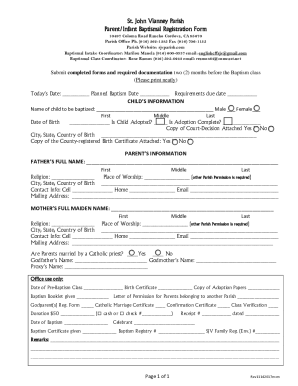 Fillable Online Parent/Infant Baptismal Registration Form Fax Email ...