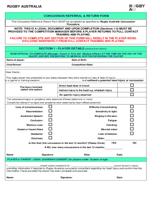 Fillable Online AUSTRALIAN RUGBY CONCUSSION REFERRAL & RETURN FORM Fax ...
