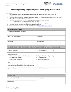 Fillable Online scale nus edu NUS SCALEBEPU Registration Form Fax Email ...