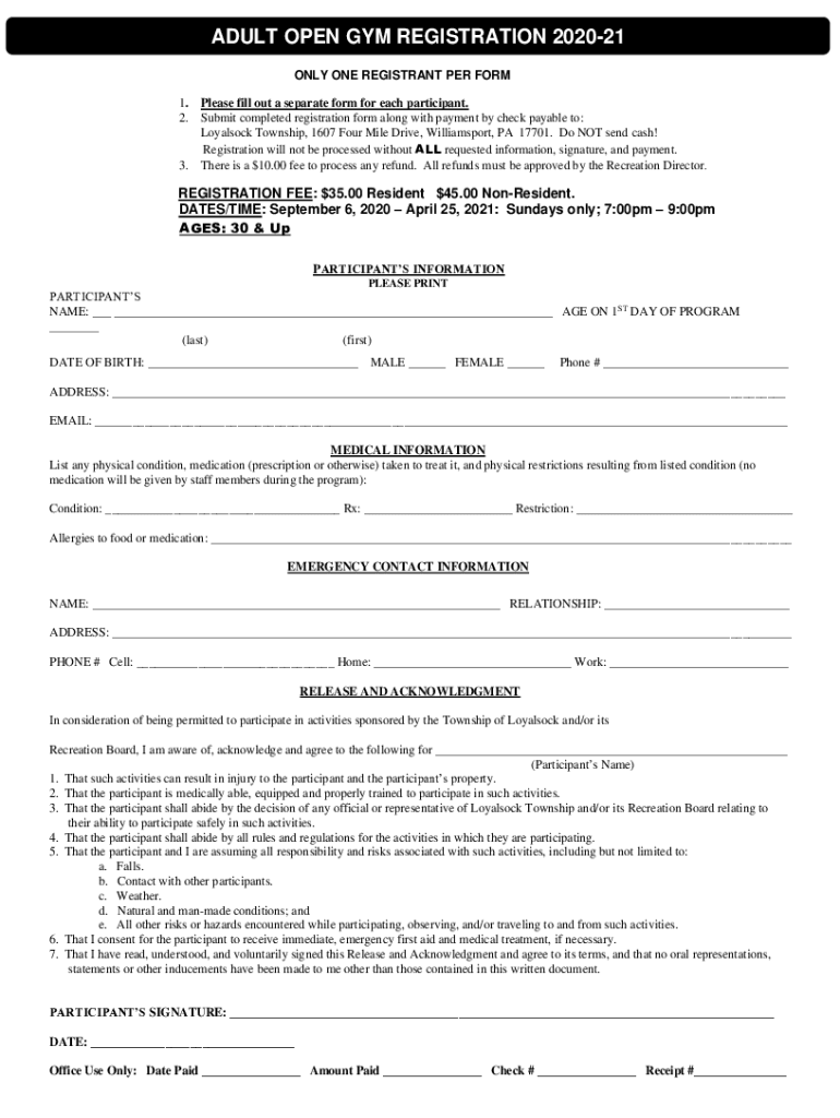 Fillable Online Gym Registration Form Template123 Form BuilderFREE 6 ...