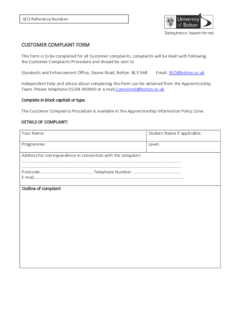 Fillable Online Stage 2 Student Complaint Form - to be completed by ...