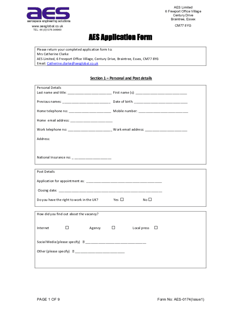 Fillable Online Blank 174 - AES INTERVIEW APPLICATION FORM Issue 1 Fax ...