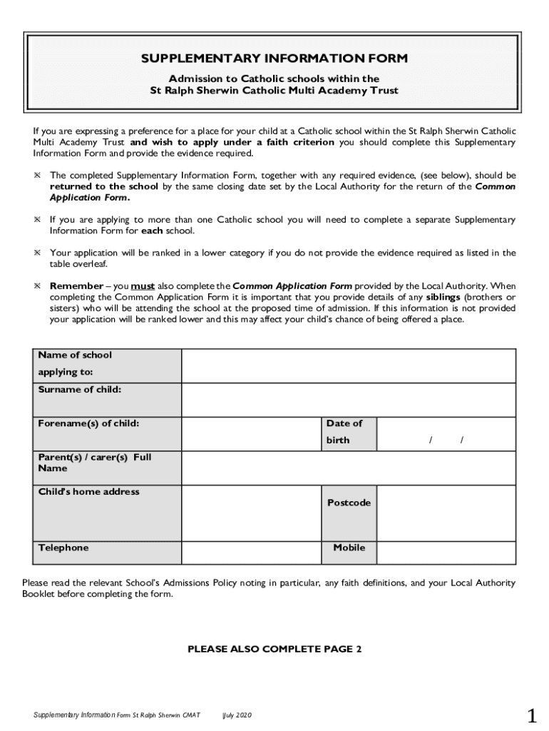 Fillable Online Admission Forms - Saint Raphael Catholic School Fax ...