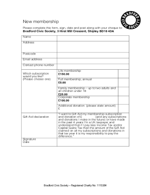 Fillable Online BCS membership form 2017 - Bradford Civic Society Fax ...