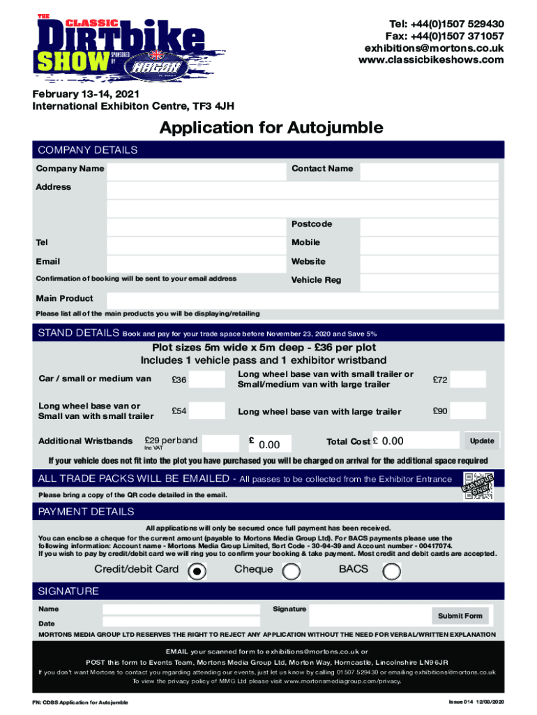 Fillable Online International Exhibiton Centre, TF3 4JH Fax Email Print ...