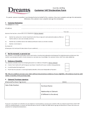 Fillable Online Form No: AC/05/g Customer VAT Declaration Form Fax ...