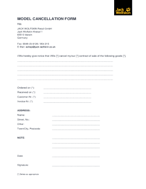 Fillable Online MODEL CANCELLATION FORM - jack-wolfskin.com Fax Email ...