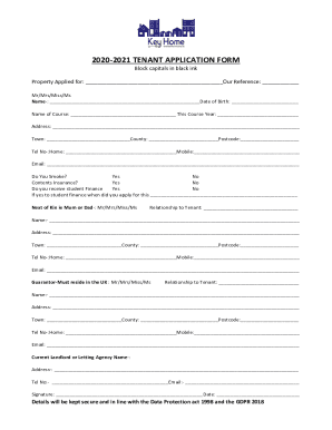 Fillable Online 2020-2021 TENANT APPLICATION FORM Fax Email Print ...