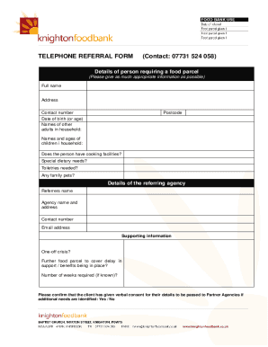 Fillable Online Knighton Food Bank - Telephone Referral Form Fax Email ...