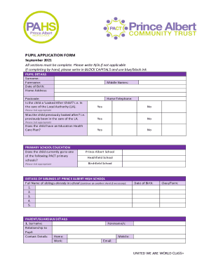 Fillable Online PUPIL APPLICATION FORM - Birmingham City Council Fax ...