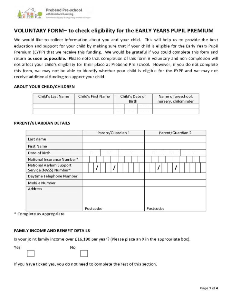 Fillable Online Early years pupil premium: model form and letter for ...
