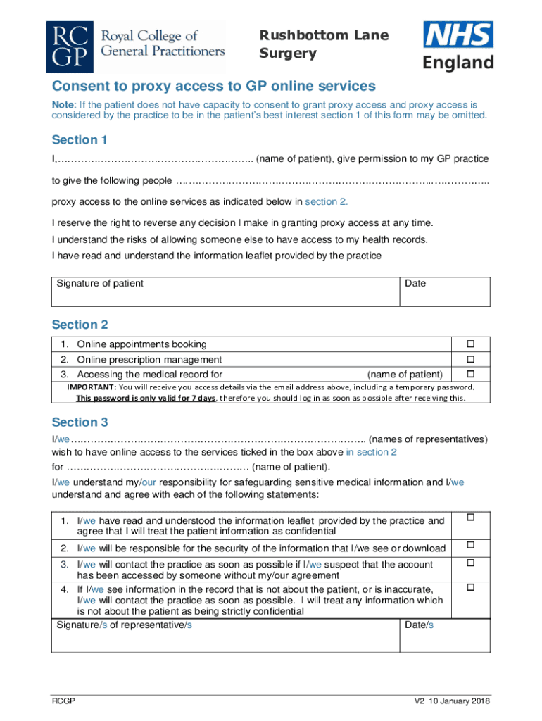 Fillable Online Proxy access to GP online servicesMarlow Medical Group Fax Email Print - pdfFiller