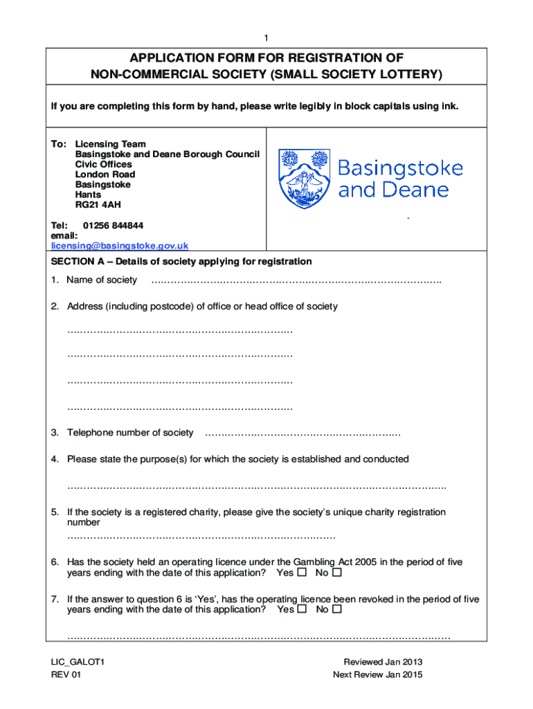Fillable Online Application form - registration of small society lottery Fax Email Print - pdfFiller