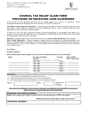 Fillable Online Council tax relief claim form - Providing or receiving ...