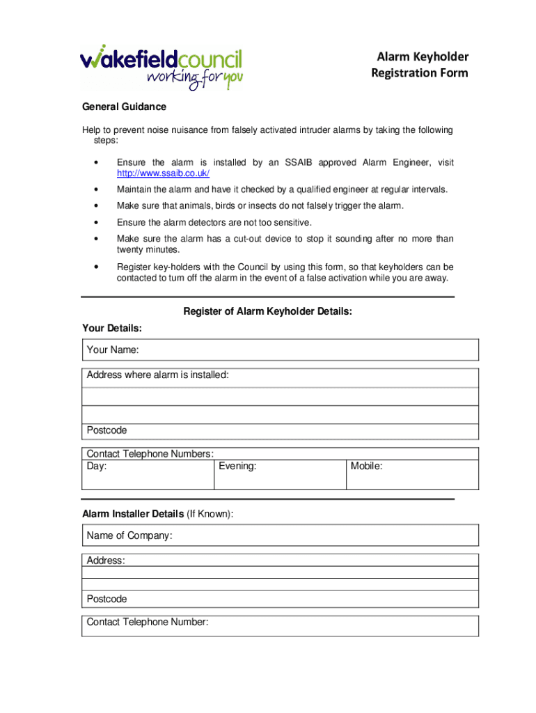 Fillable Online Alarm Keyholder Registration Form Fax Email Print ...