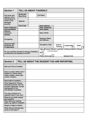 Fillable Online Incident Report Form - Insurance Claim - Guidance Notes ...