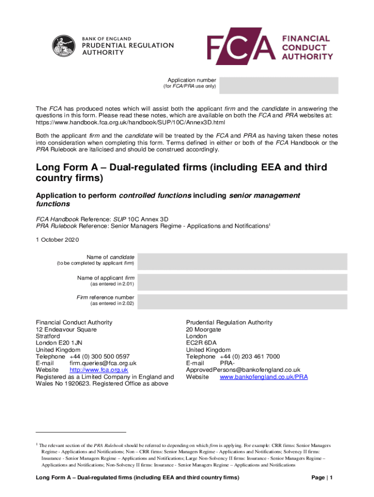 Fillable Online Long Form A UK Relevant ... - Home - FCA Handbook Fax Email Print - pdfFiller