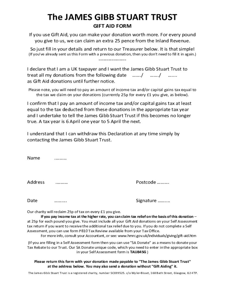 Fillable Online Here is the wording of a Gift Aid Declaration I made to ...