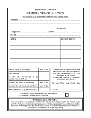 Fillable Online PARISH CENSUS FORM - St Barnabas Cathedral Fax Email ...