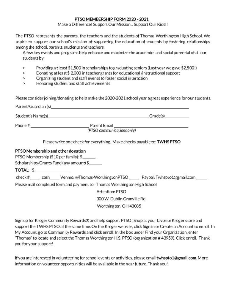 Fillable Online PTSO Family Membership Form Fax Email Print - pdfFiller
