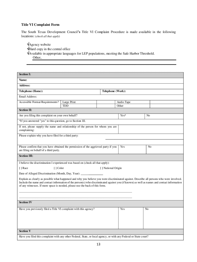 Fillable Online Title VI Template - South Texas Development Council Fax ...