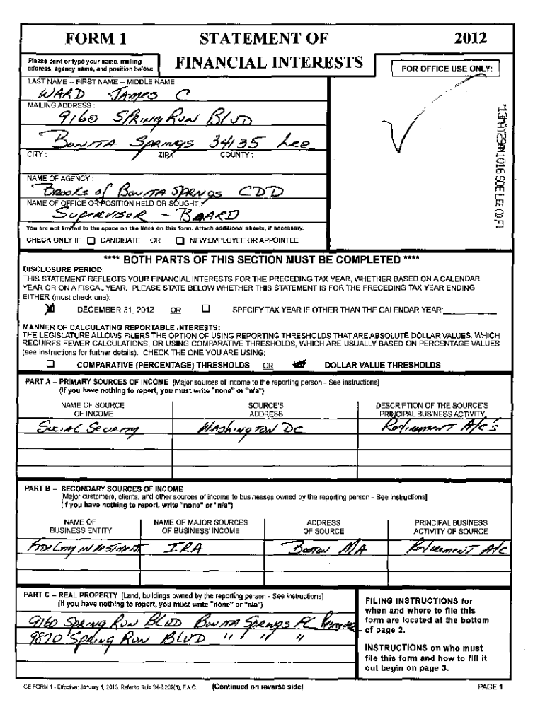 Fillable Online docs lee William Ganz Form 1 Statement of Financials ...