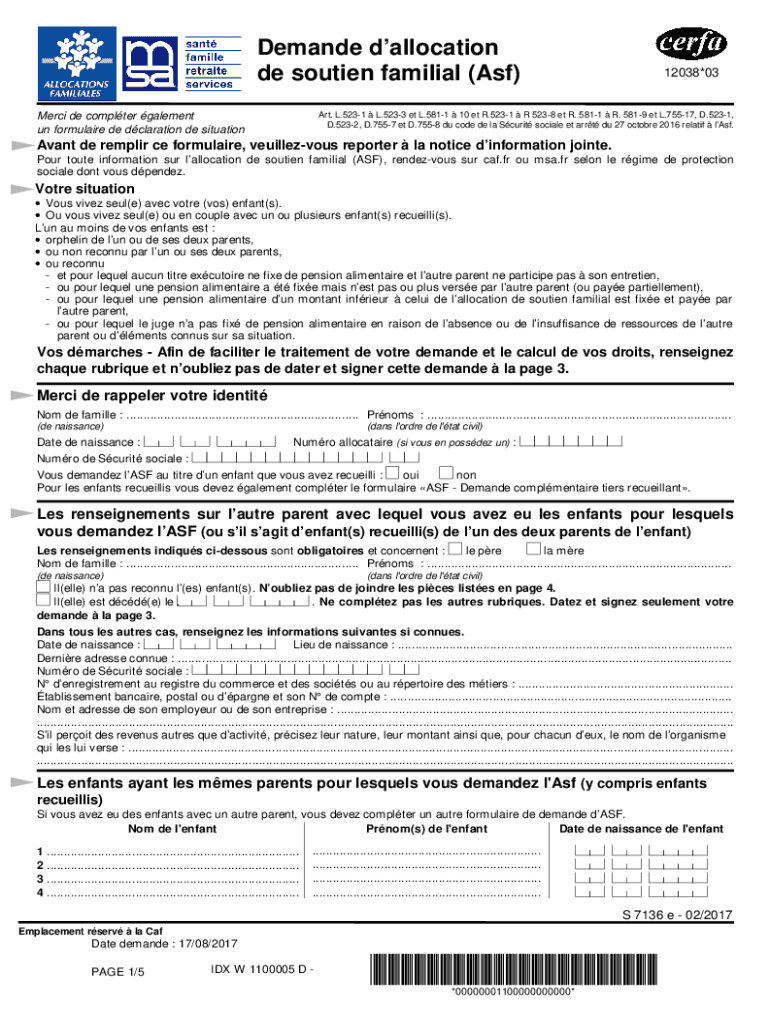 Remplissable En Ligne Formulaire 12038*03 : Demande d'allocation de ...