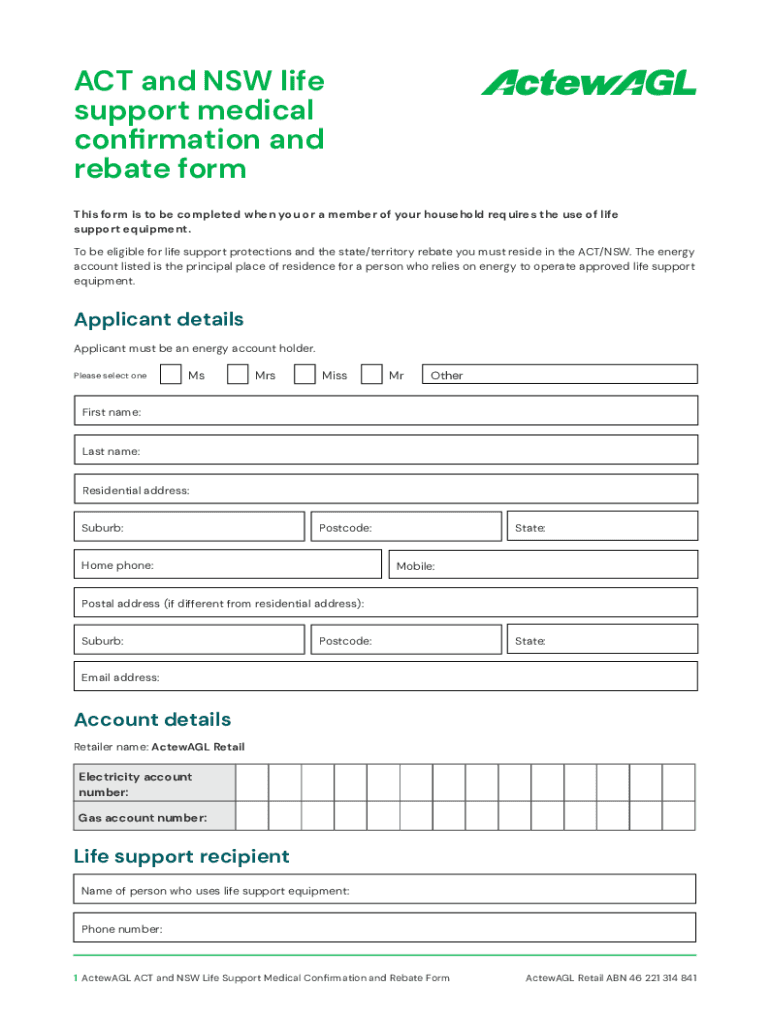 Fillable Online ACT and NSW life support medical confirmation and ...